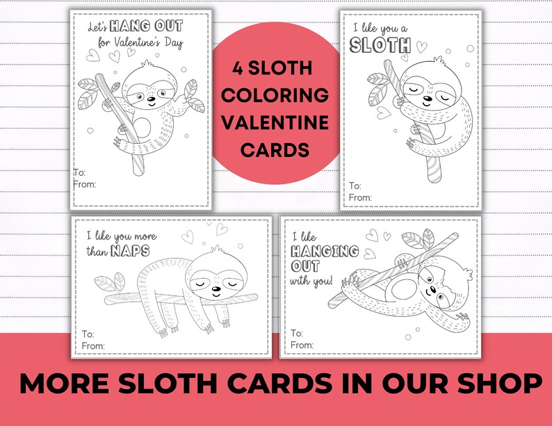 Watercolor Sloth Valentines / Printable Valentine / Sloth - Etsy