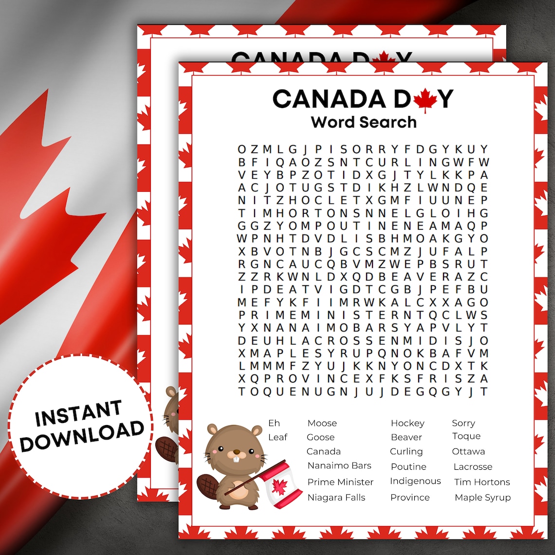 Canada Day Word Search Kids Printable Game Word Search - Etsy Canada