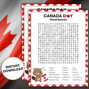 Canada Day Word Search, Kids Printable Game, Word Search Printable ...