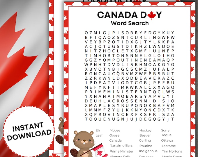 Canada Day Word Search, Kids Printable Game, Word Search Printable ...