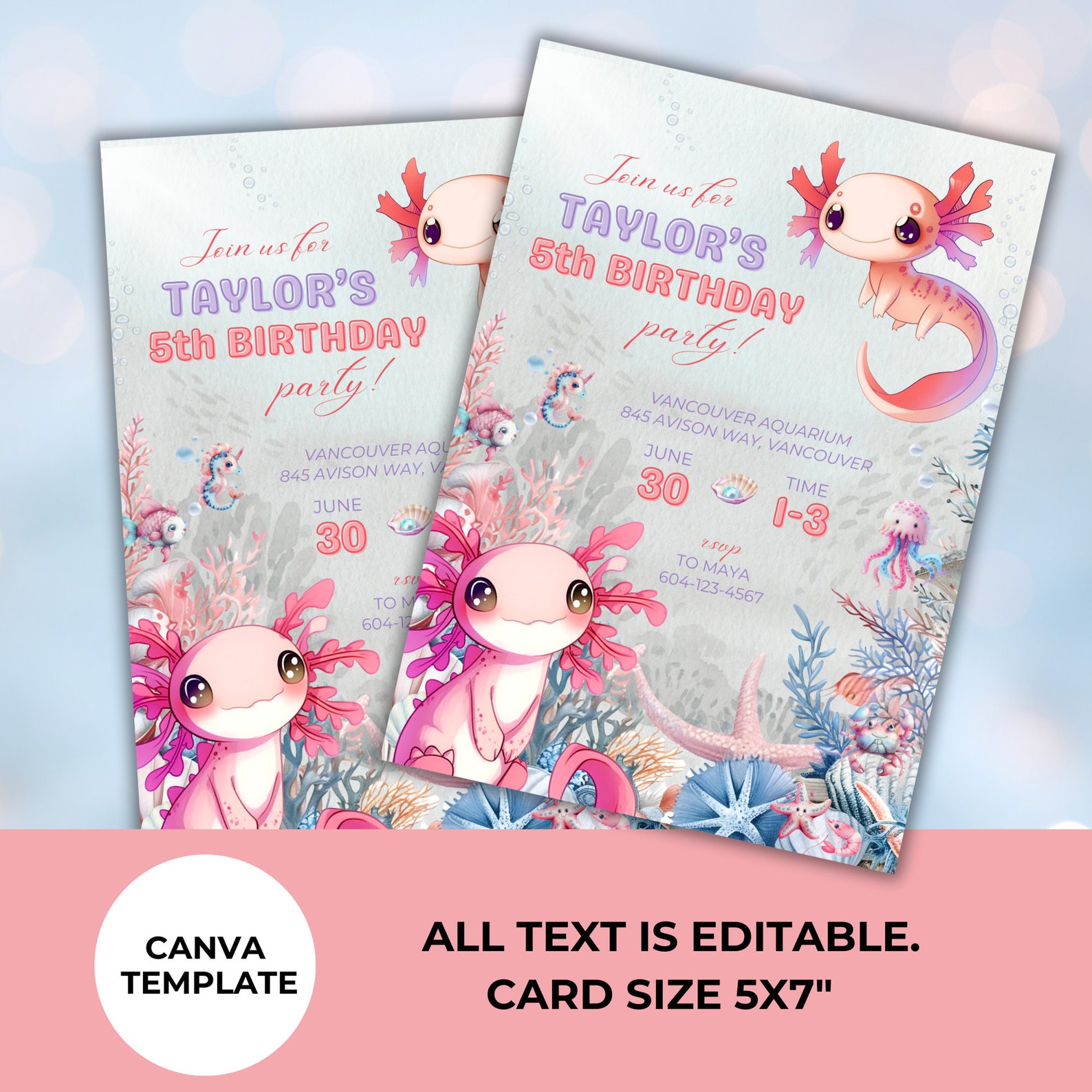 EDITABLE Axolotl Birthday Invitation, Axolotl Invitation, Axolotl ...