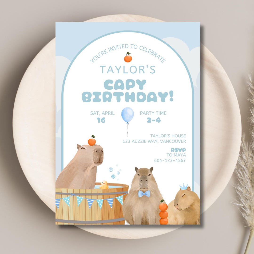 EDITABLE Capybara Birthday Invitation, Capy Birthday Party, Cute ...