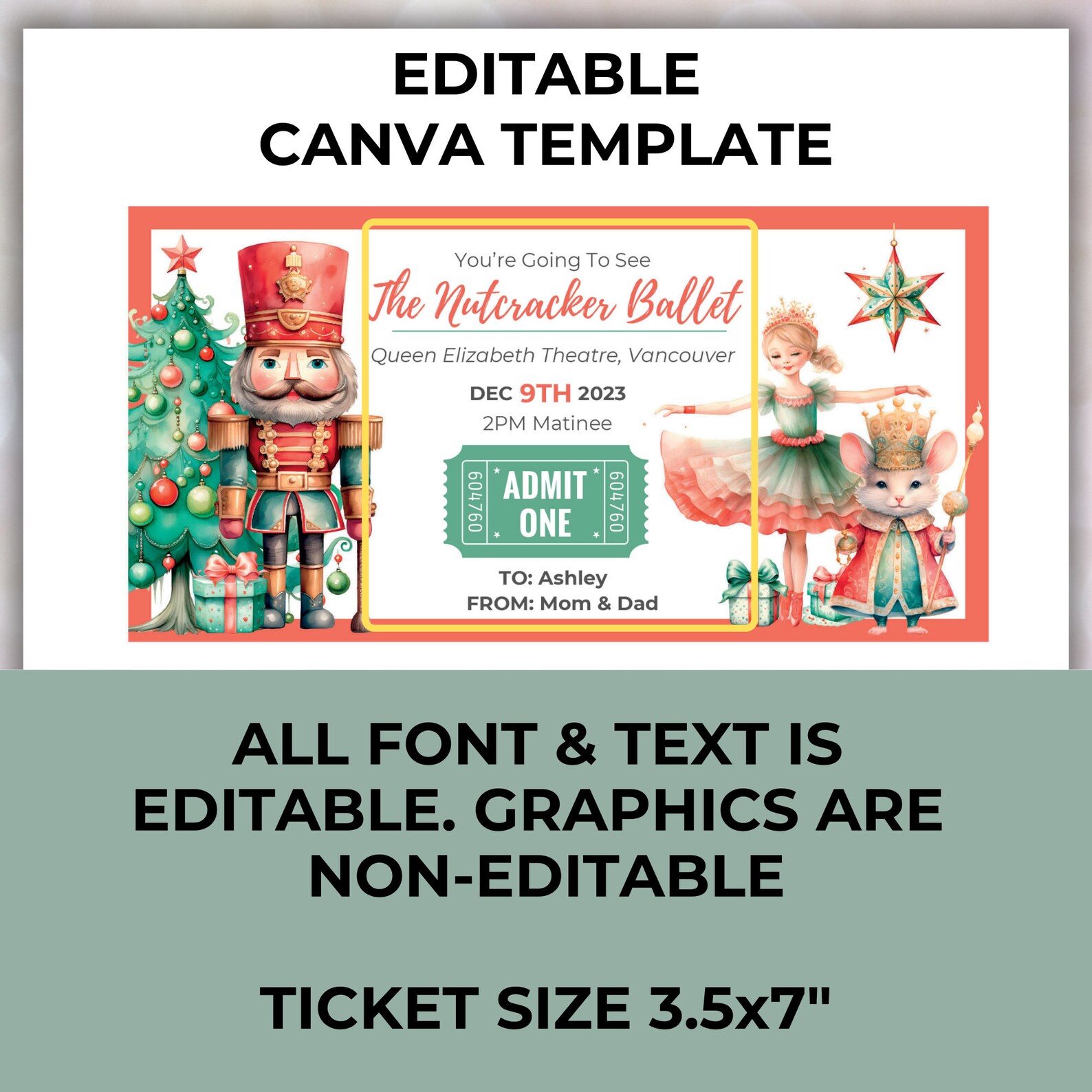 Editable Nutcracker Ticket Personalized Nutcracker Ballet - Etsy Canada