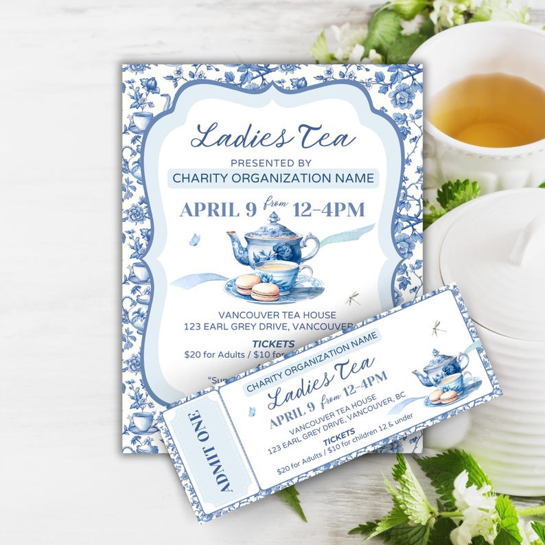 Tea Party Event Ticket, High Tea Party Template, Tea Party Sign ...