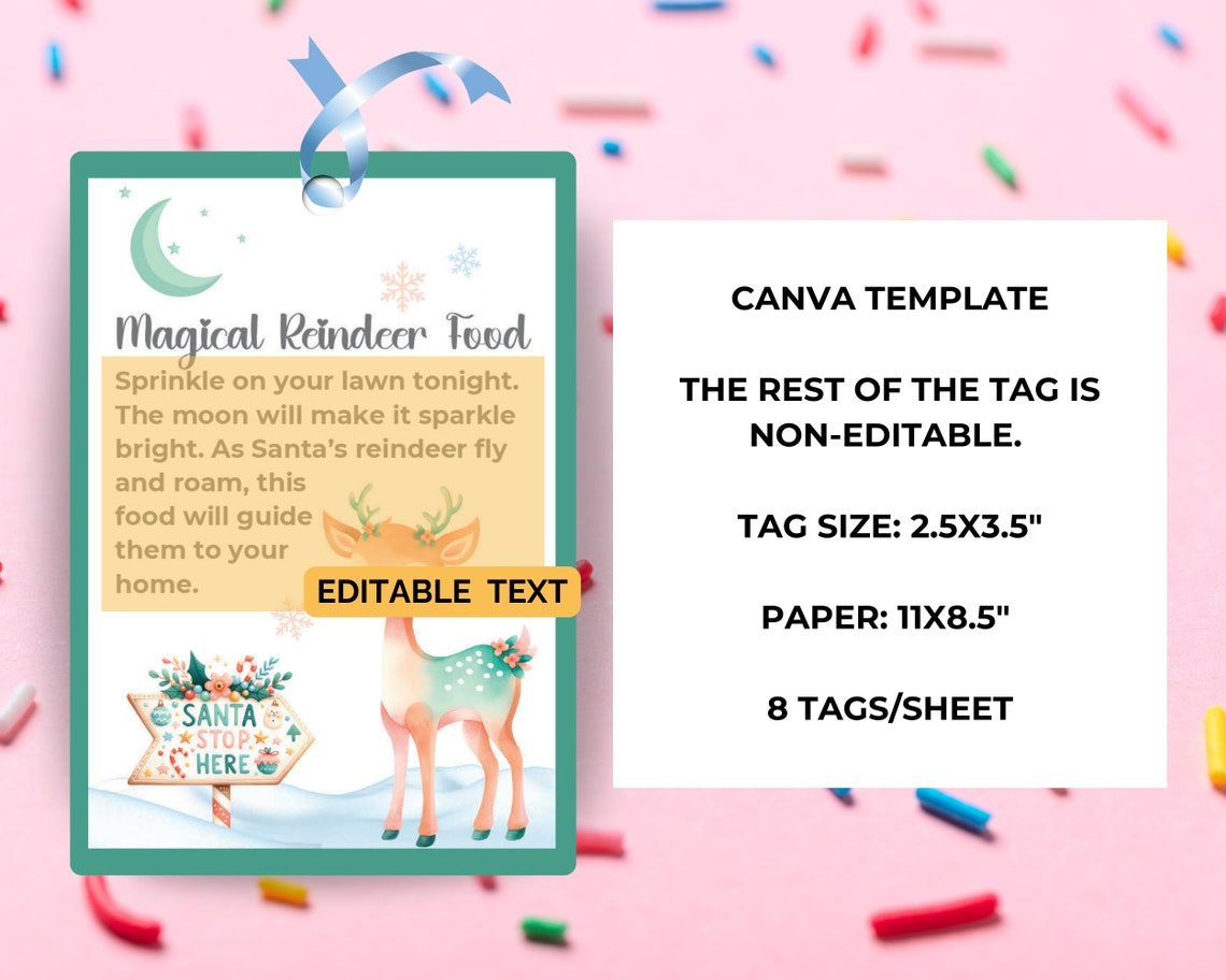 EDITABLE Reindeer Food Tags, Rudolph Treat, Magic Reindeer Food Label ...