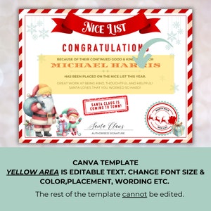Editable Nice List Certificate Template, Christmas Nice List Letter ...
