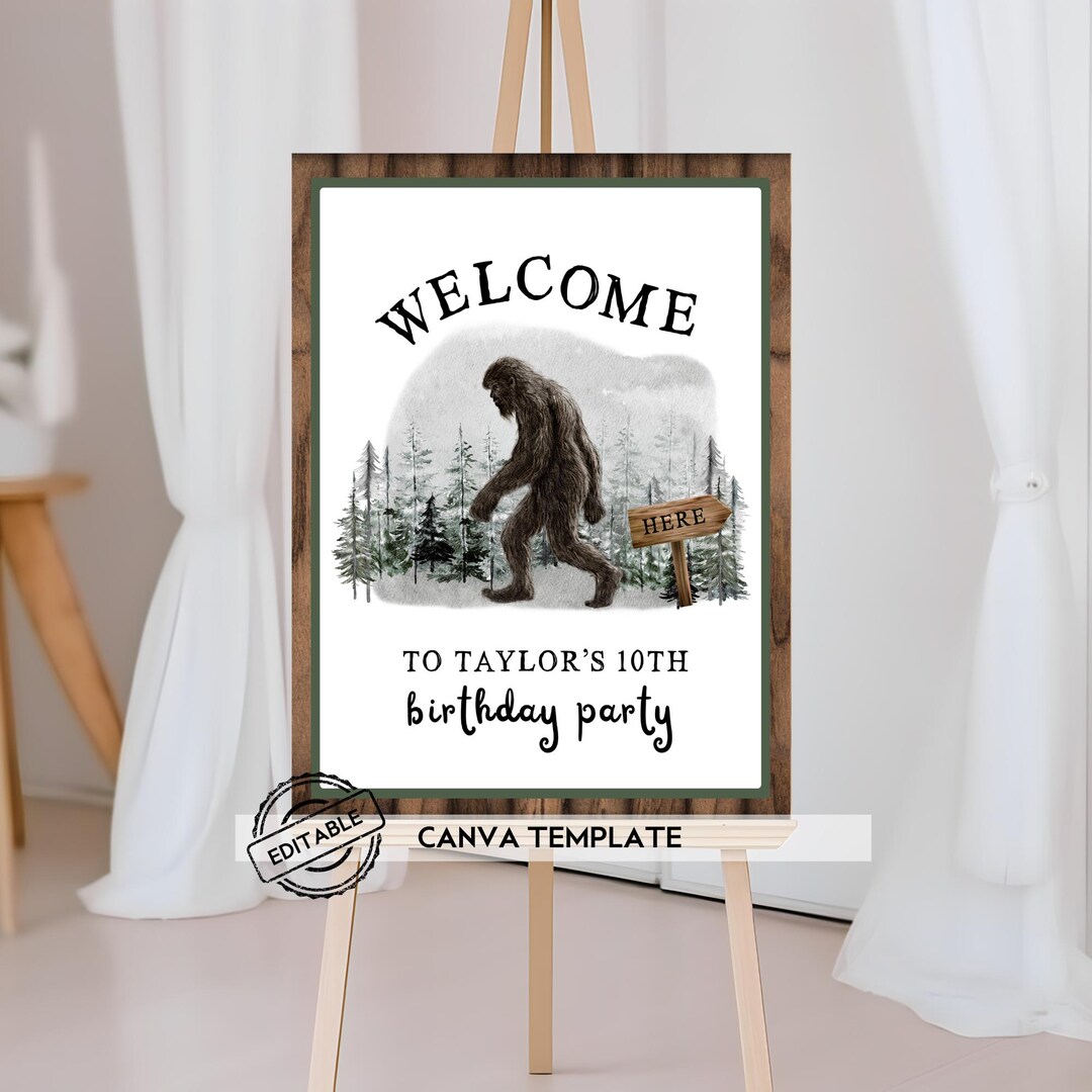 Bigfoot Birthday Welcome Sign Canva Template, Legendary Yeti Party ...