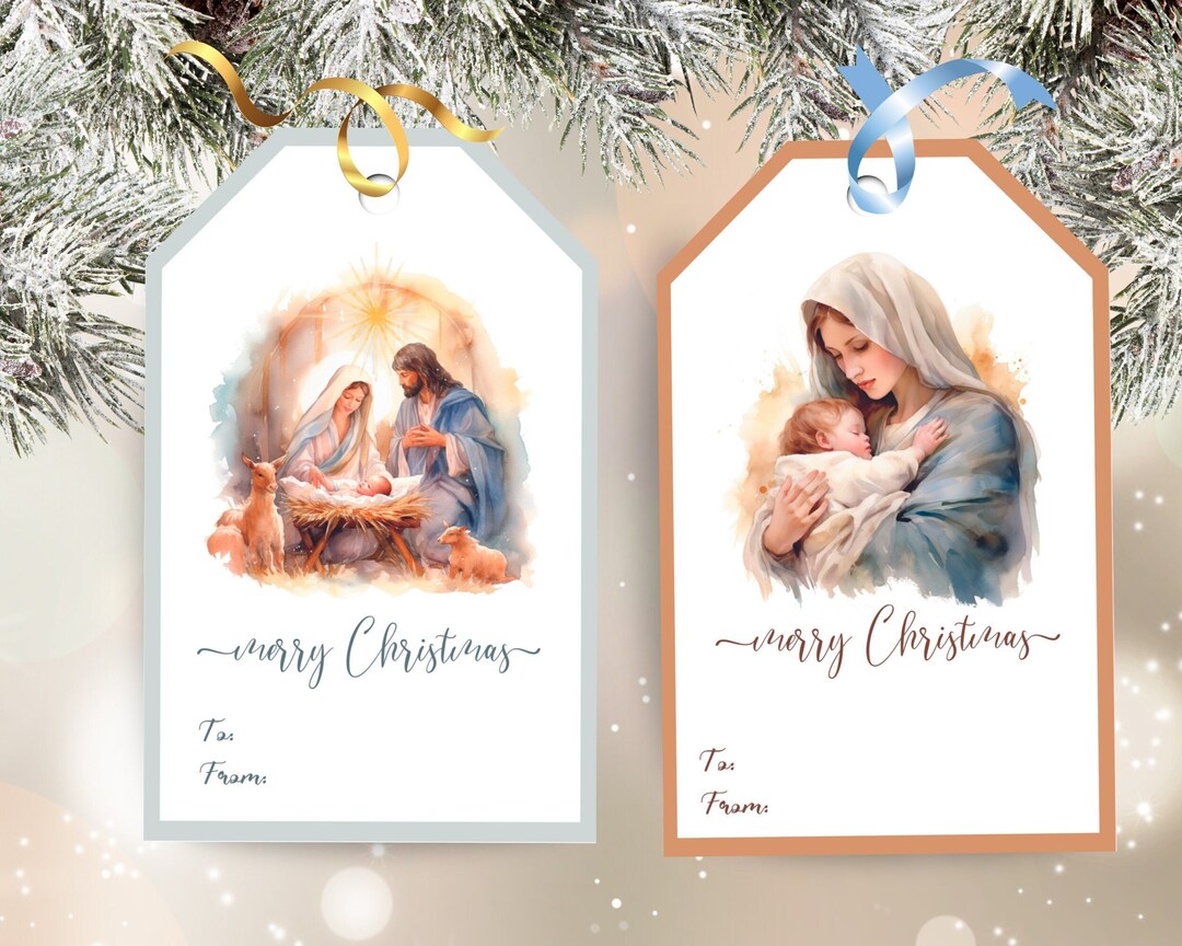 Watercolor Nativity Gift Tag, Christmas Printable Tags, Christmas Favor ...
