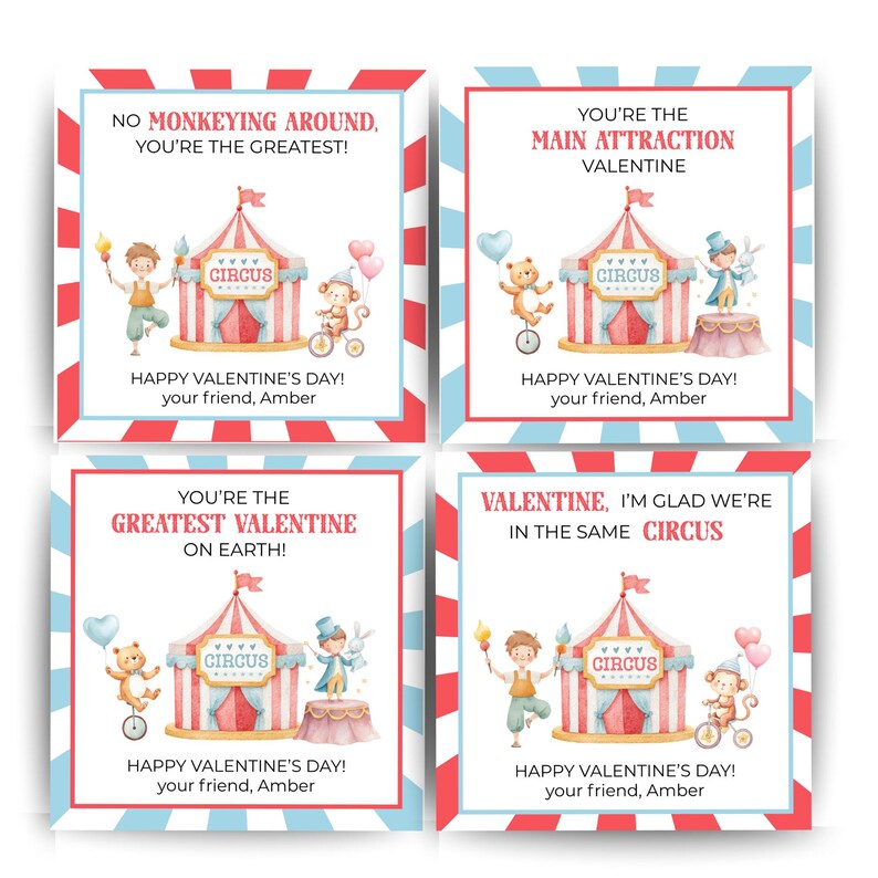 PRINTABLE Circus Valentine Cards, Editable Circus Valentine Card ...