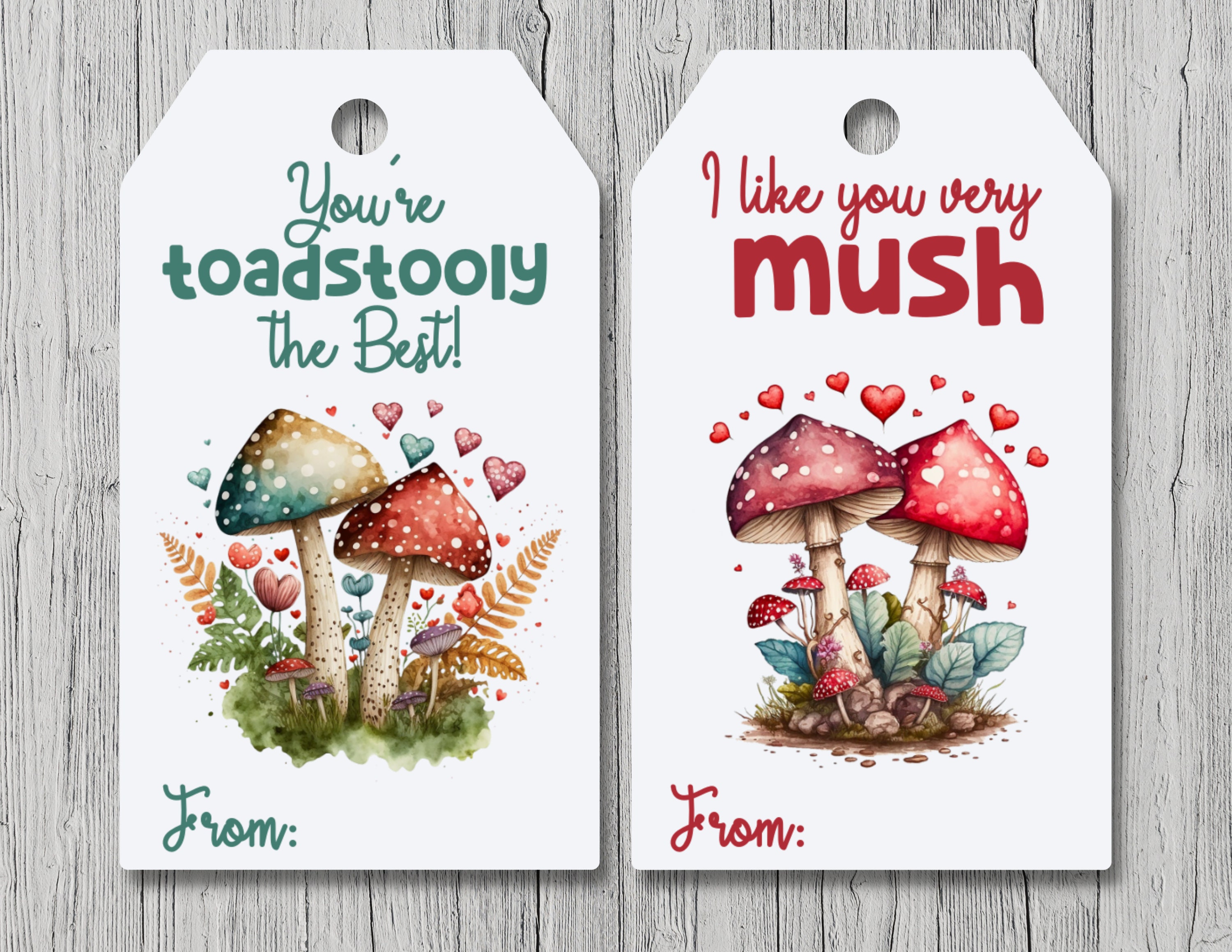 Mushroom Valentine / Printable PDF / Valentines Day Tags / - Etsy