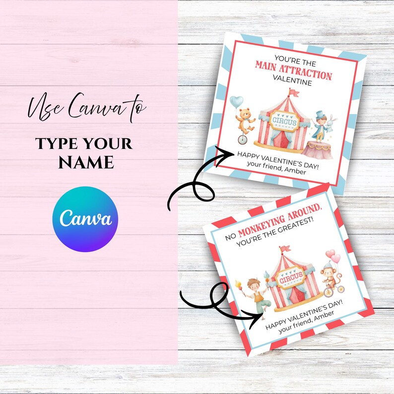PRINTABLE Circus Valentine Cards, Editable Circus Valentine Card ...