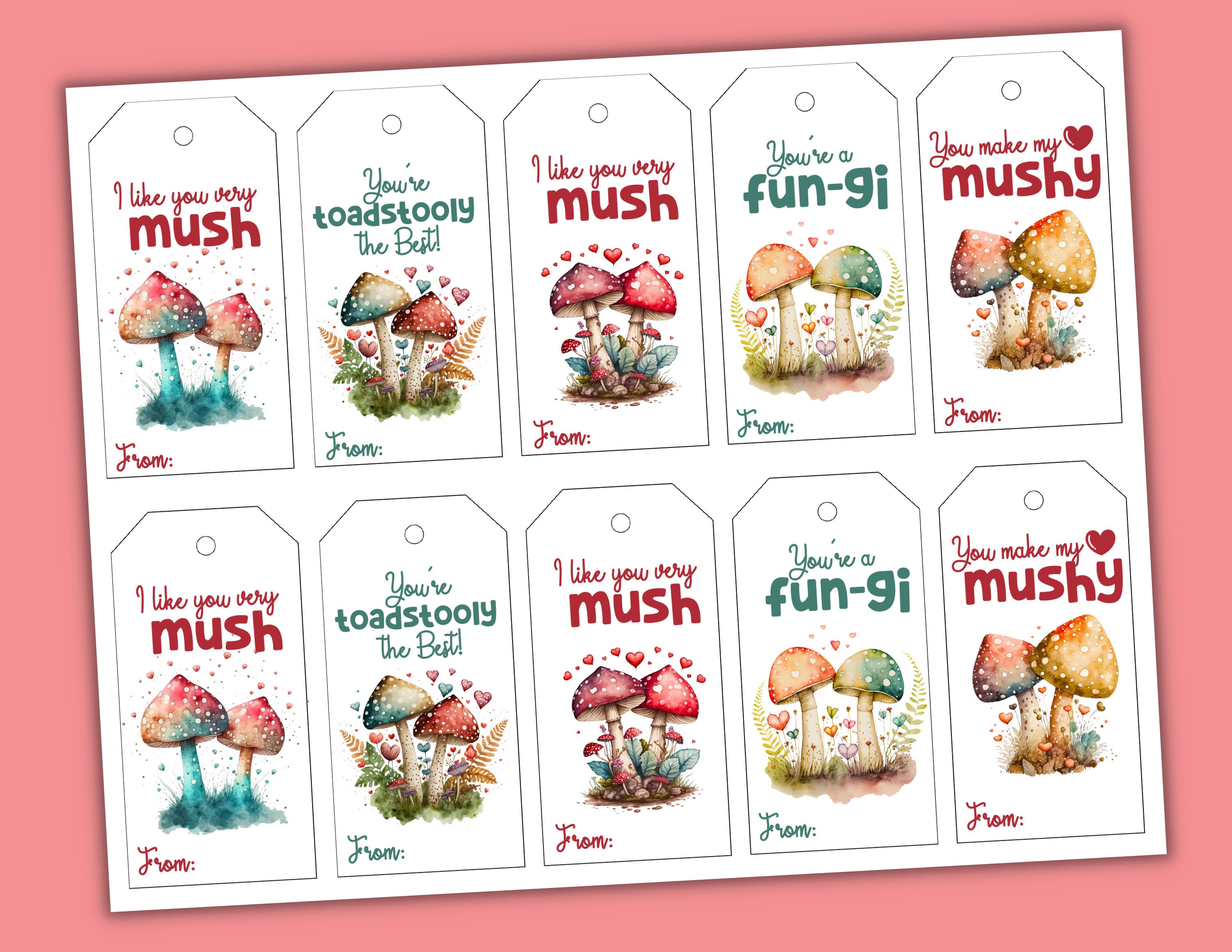 Mushroom Valentine / Printable PDF / Valentines Cards / Cards ...