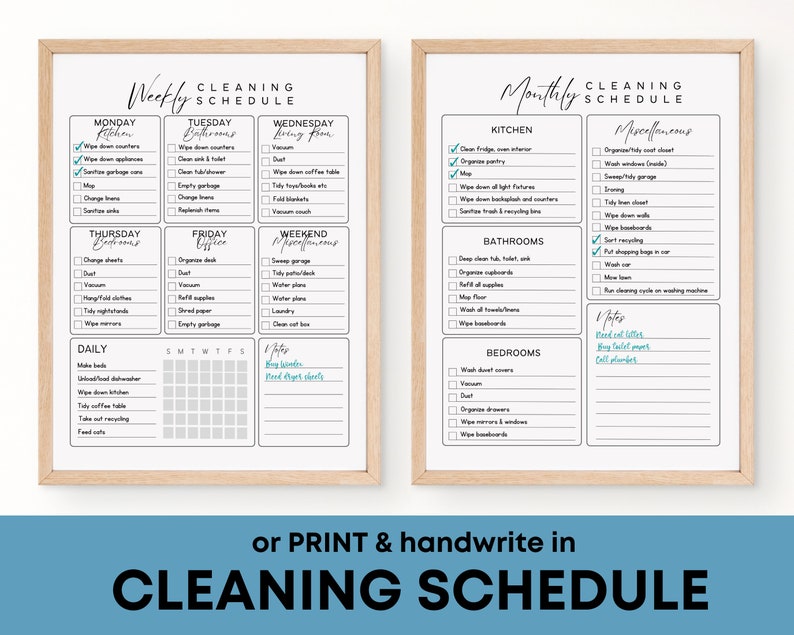 Cleaning Schedule Cleaning Checklist Weekly Cleaning - Etsy