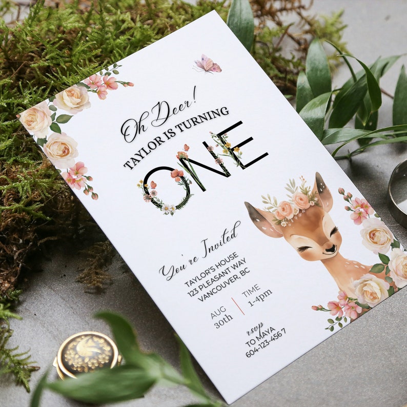 Oh Deer Birthday Invitations, Printable Oh Deer Birthday Party Invite ...
