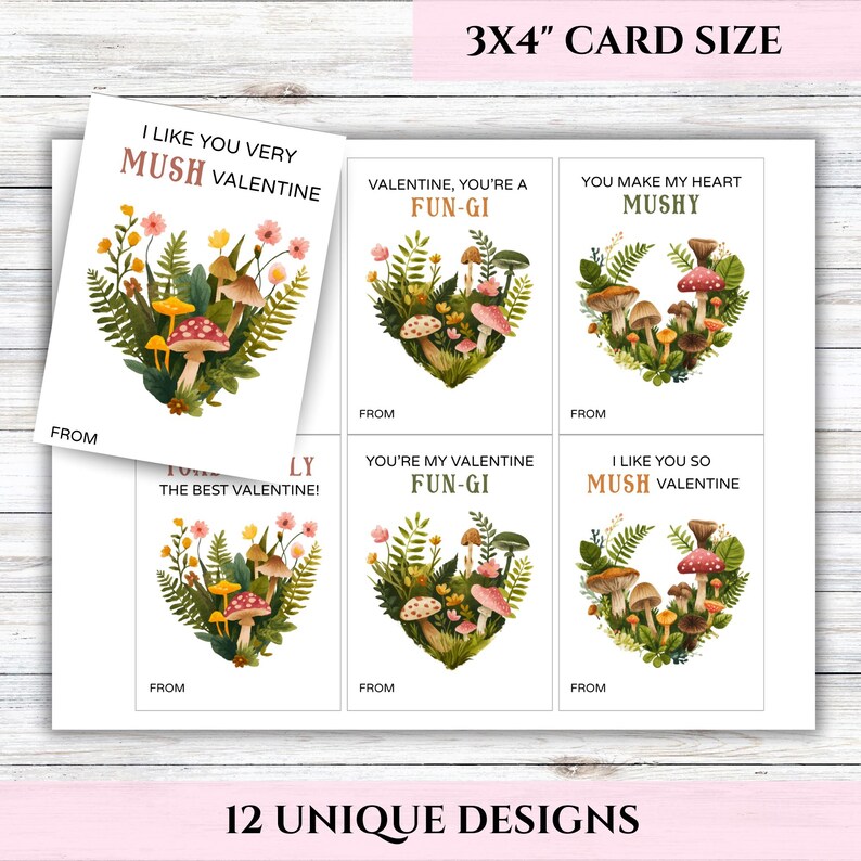 Mushroom Valentine Printable PDF, Valentines Day Cards, Mushroom Cards ...