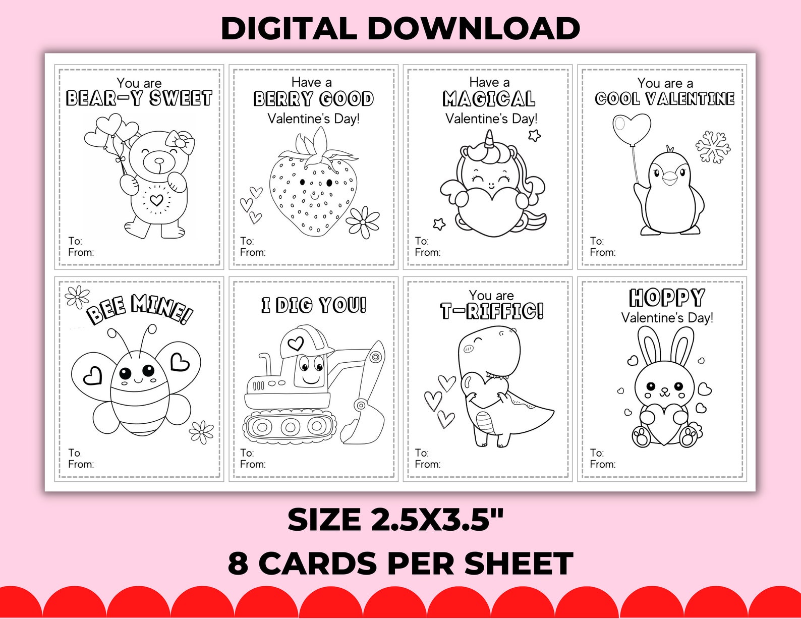 Valentine Coloring Cards / Classroom Valentine Cards / Kid Valentine ...