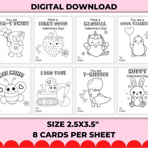 Valentine Coloring Cards / Classroom Valentine Cards / Kid Valentine ...