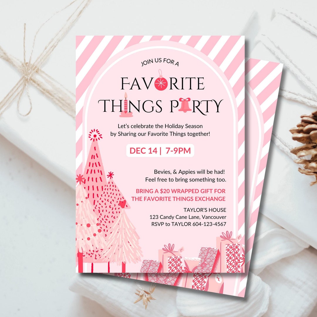 Pink Favorite Things Party Invitation, My Favorite Things Holiday Party ...