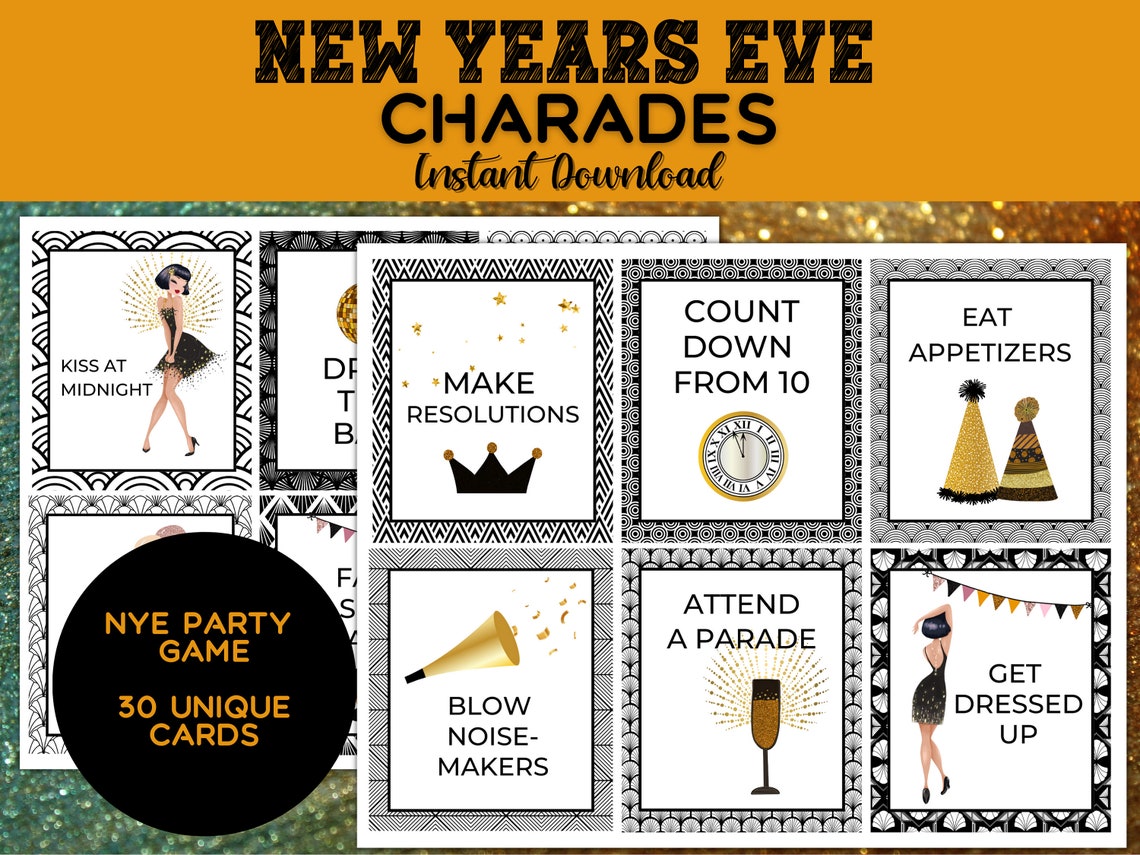 Printable New Years Charades Game / Holiday Charades / New Years Eve ...