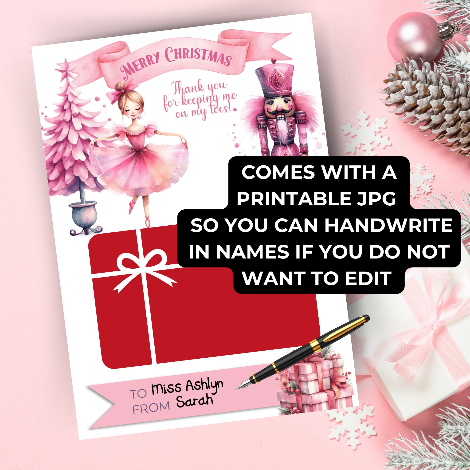 Editable Dance Card Holder Teacher Gift Christmas Gift Card - Etsy