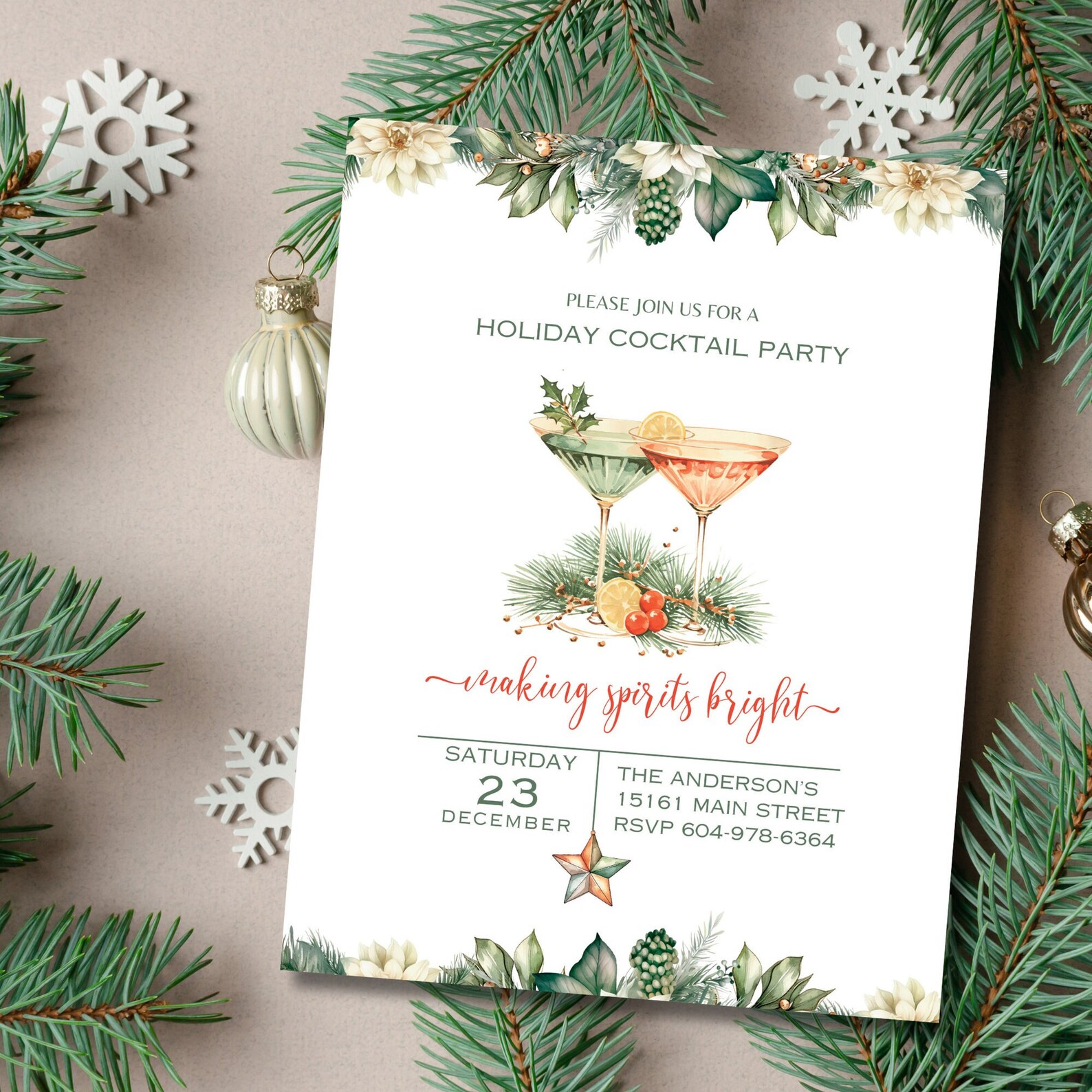 Editable Holiday Cocktail Party Invitation 5x7 Making Spirits - Etsy