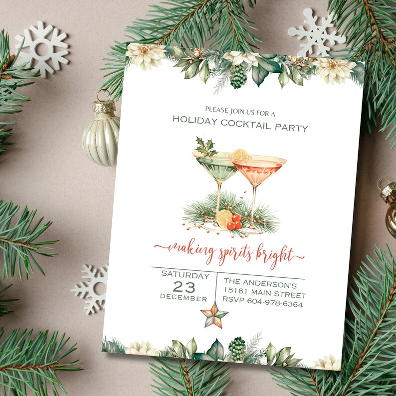 Editable Holiday Cocktail Party Invitation 5x7 Making Spirits - Etsy