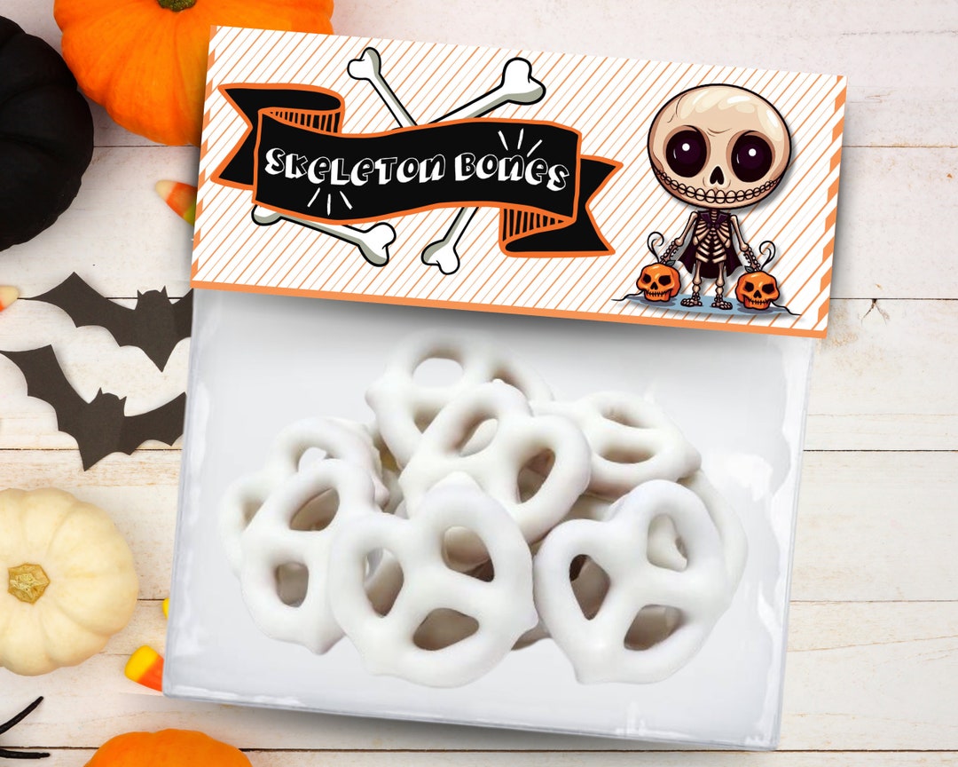 Editable Skeleton Halloween Treat Bag Toppers, Bag of Bones Bag Topper ...