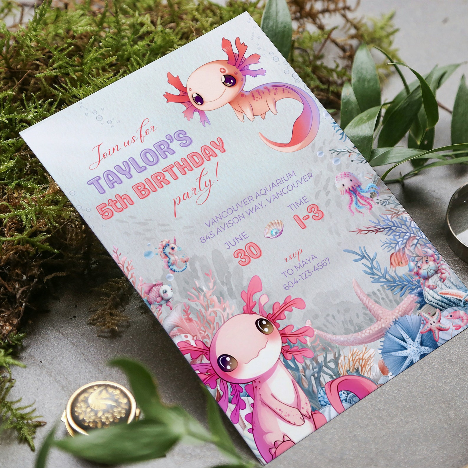 EDITABLE Axolotl Birthday Invitation, Axolotl Invitation, Axolotl ...