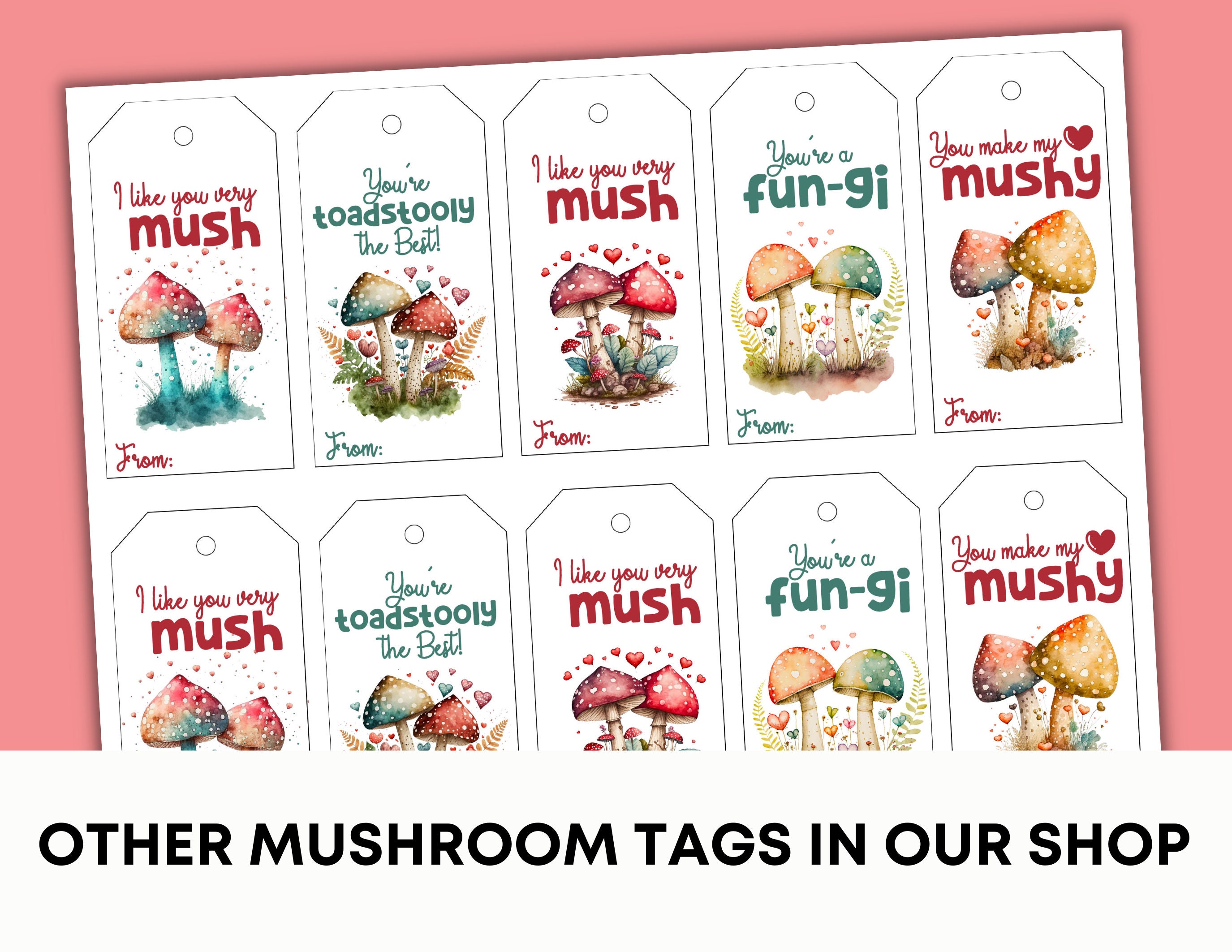 Mushroom Valentine / Printable PDF / Valentines Day Tags / Gift Tags ...