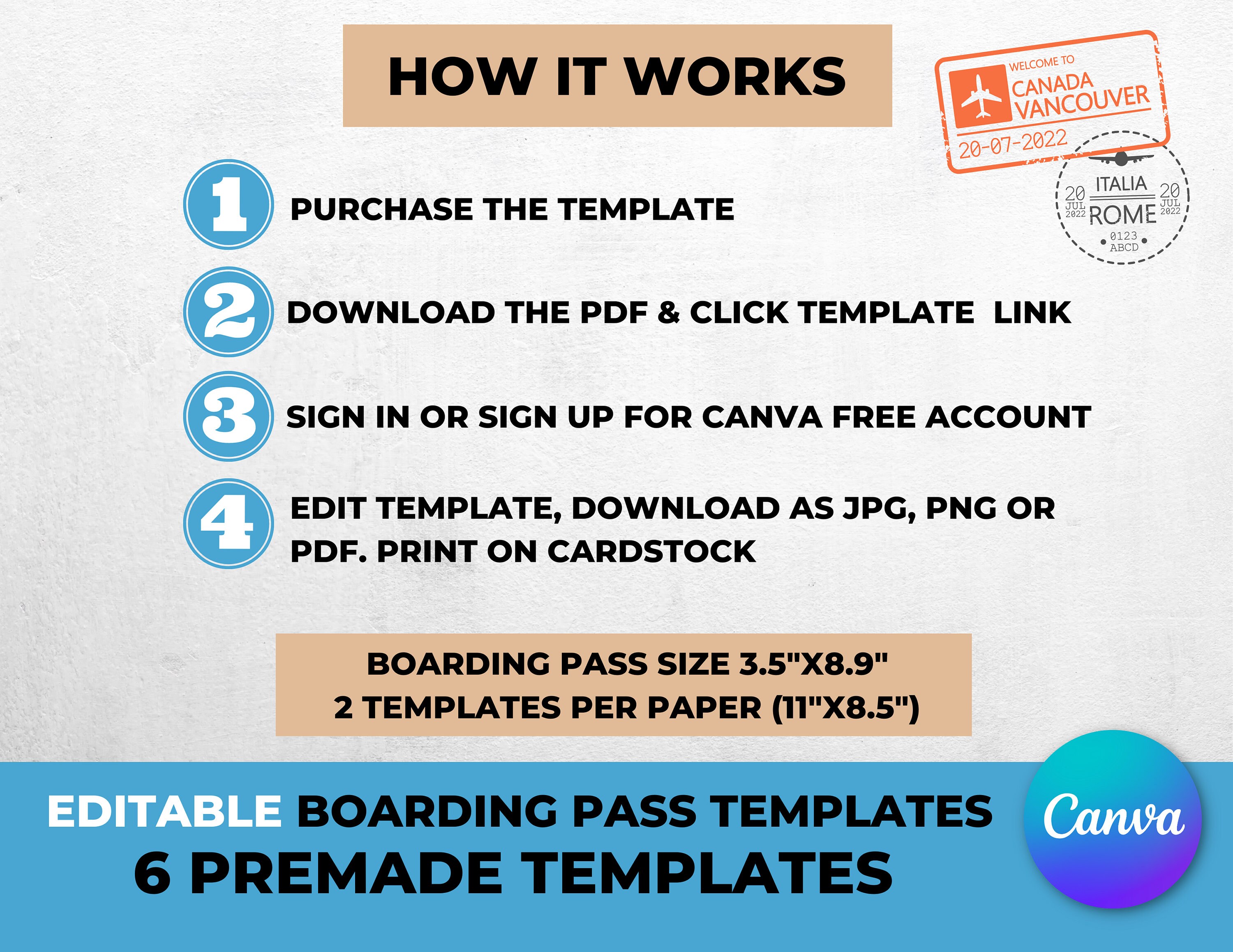 Editable Boarding Pass Template, Printable Airline Ticket, Editable ...