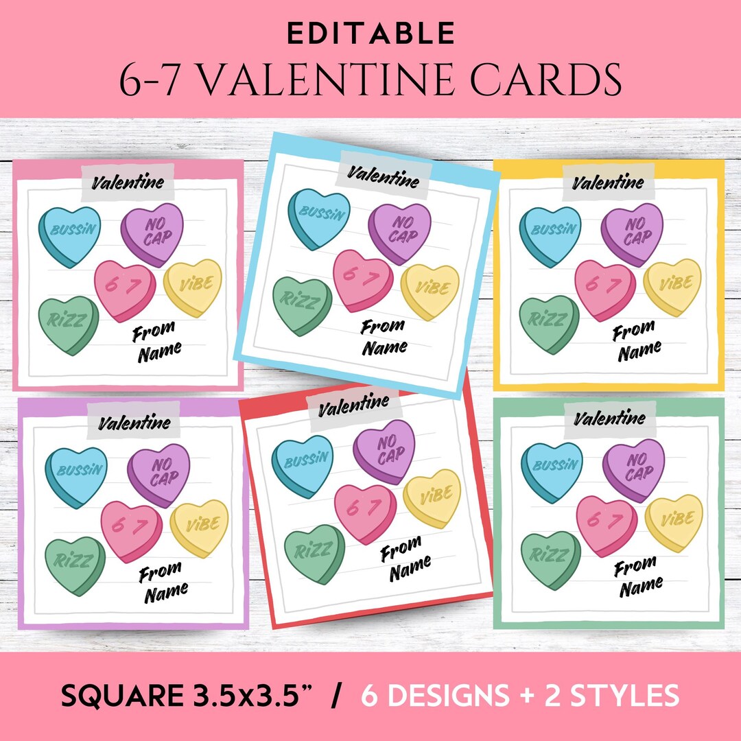 67 Kids Valentine Cards, Editable Slang Hearts Printable School ...