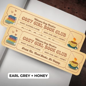 Cozy Girl Book Club Bookmark, Cozy Book Club, Bookmark Ticket, Bookish ...