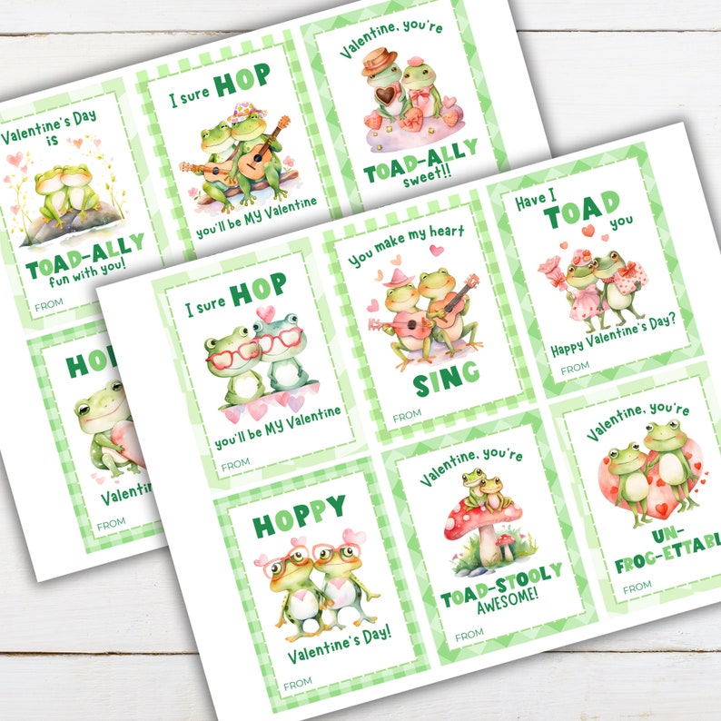 EDITABLE Frog Valentine's Day Cards SET, 12 Printable Valentines, Hoppy ...