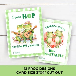 EDITABLE Frog Valentine's Day Cards SET, 12 Printable Valentines, Hoppy ...