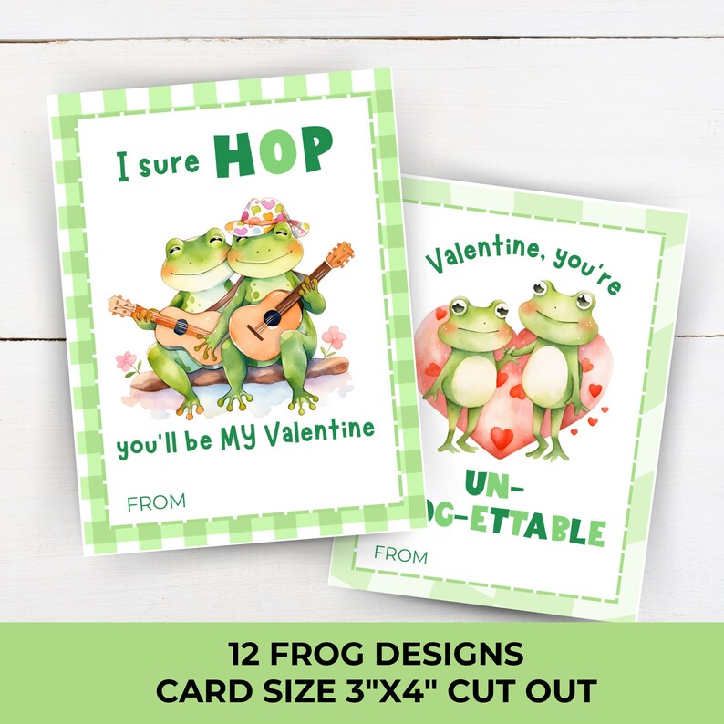 EDITABLE Frog Valentine's Day Cards SET, 12 Printable Valentines, Hoppy ...