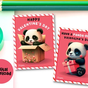 Panda Valentine Printable / Set of Valentine Cards / Printable ...