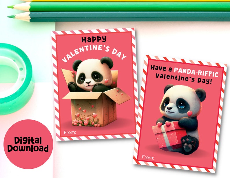 Panda Valentine Printable / Set of Valentine Cards / Printable ...