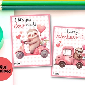 Watercolor Sloth Valentines / Printable Valentine / Sloth Valentine ...