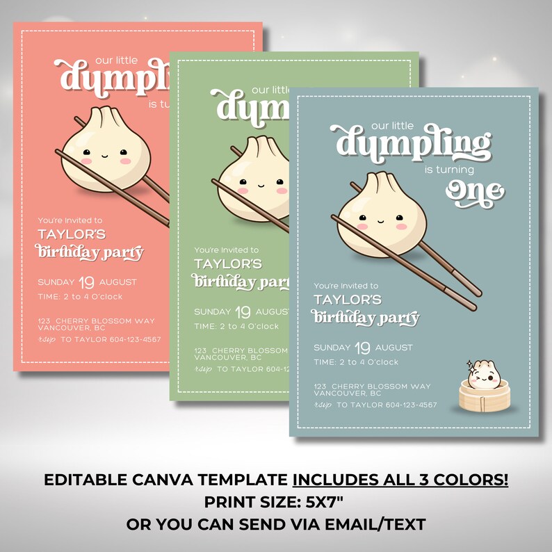 EDITABLE Little Dumpling Birthday Invitation, First Birthday Bao ...