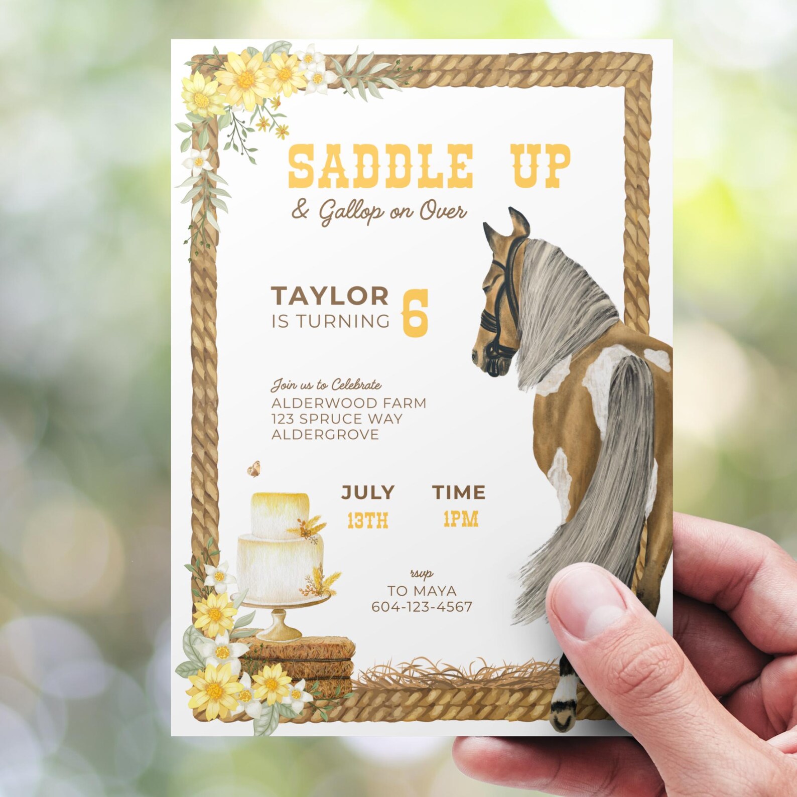 Floral Horse Birthday Invitation Template, Girl Saddle up Invite ...