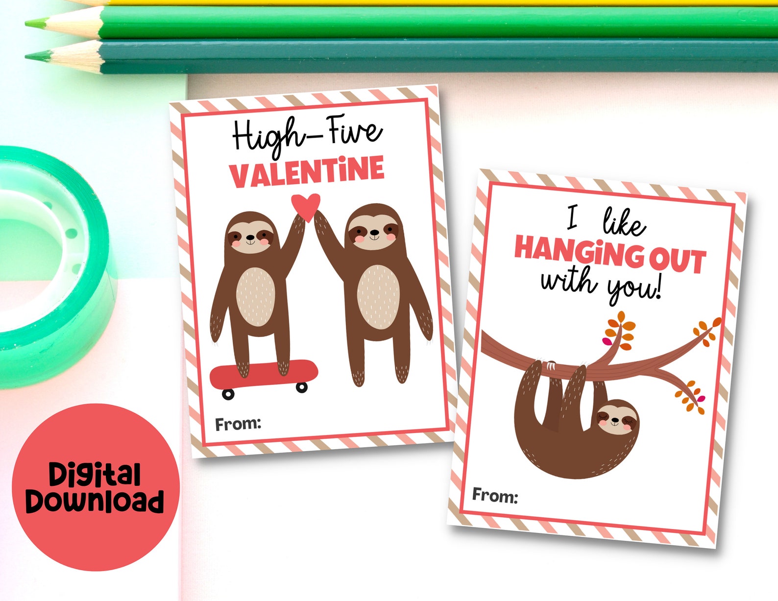 Sloth Valentines / Printable Valentine / Sloth Valentine Card / Instant ...