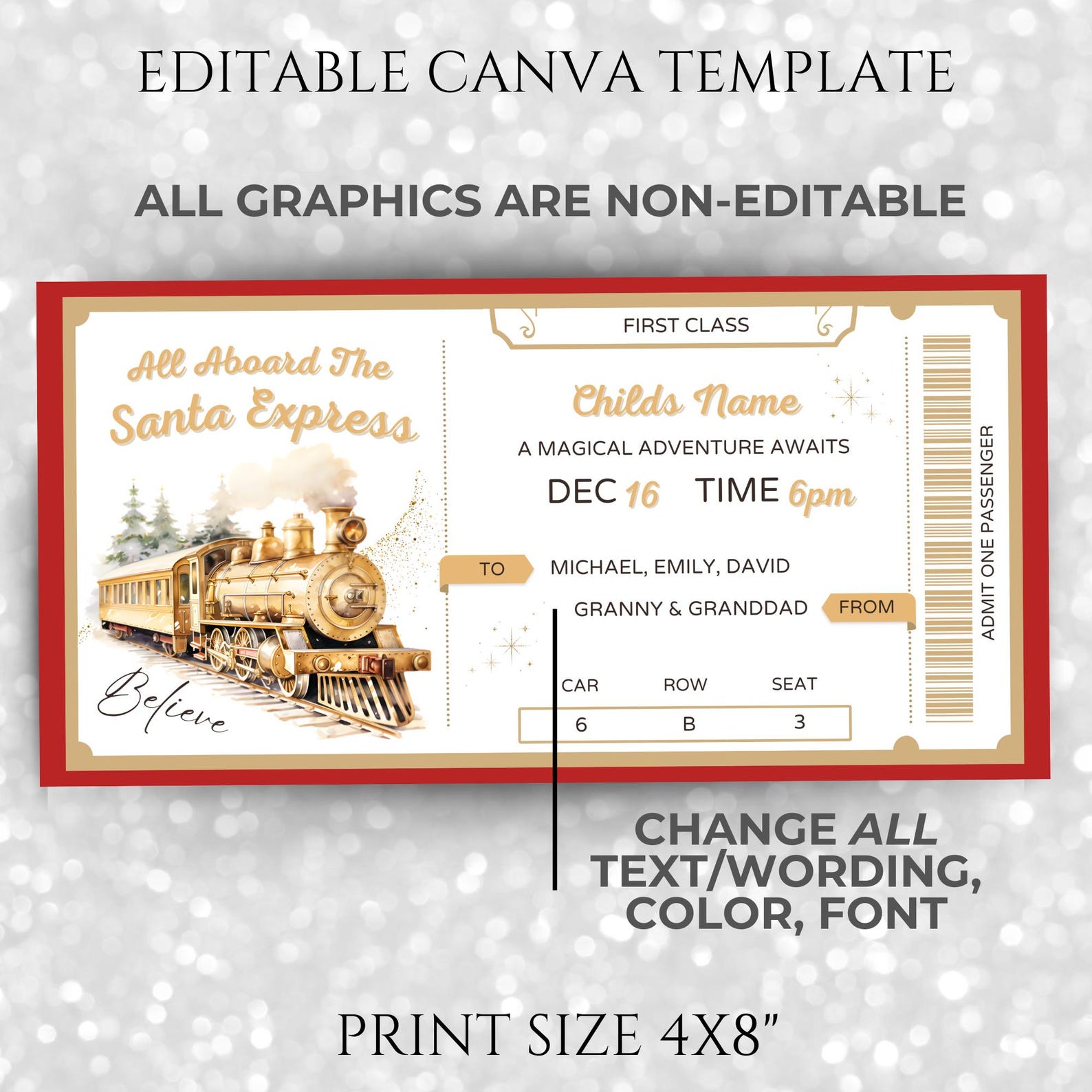 Polar Train Ticket Template, Personalized Surprise Gift Certificate ...