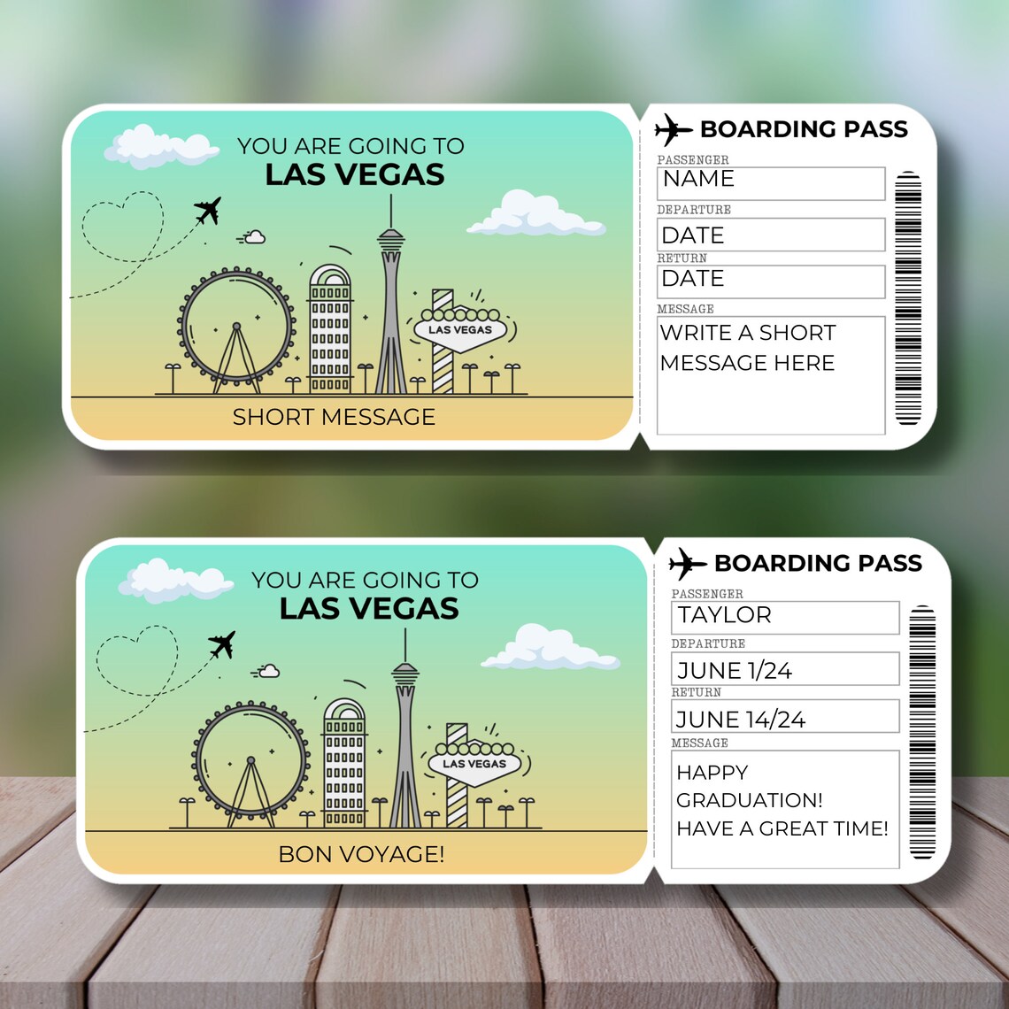EDITABLE Las Vegas Surprise Gift Ticket, Canva Template Boarding Pass ...