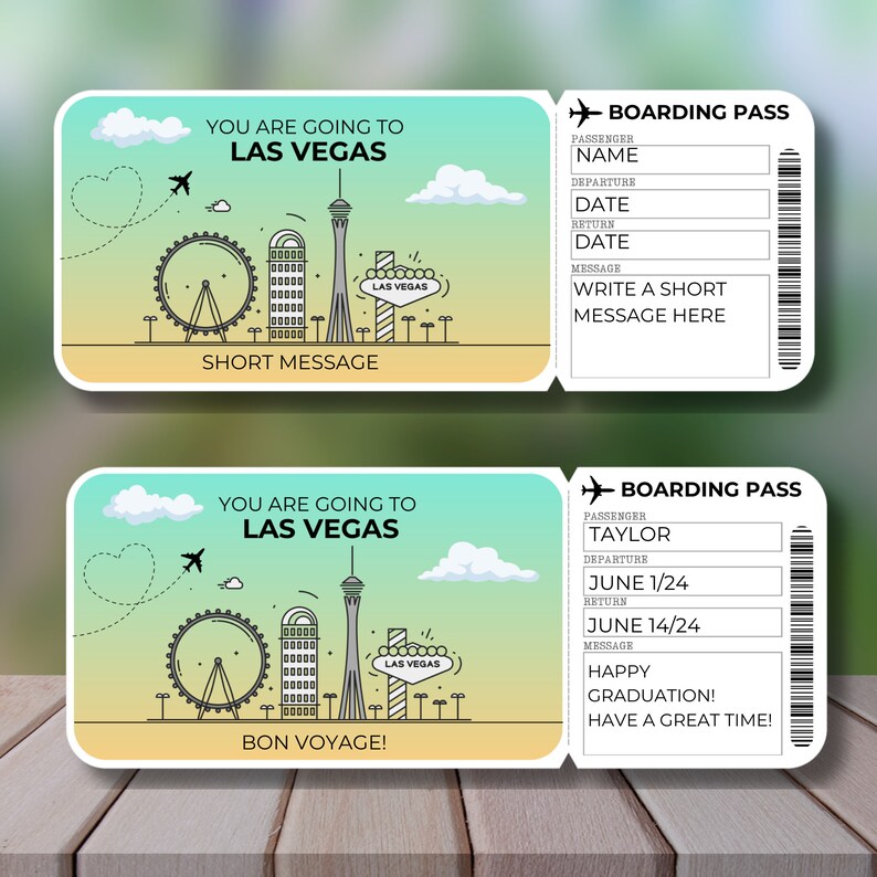 EDITABLE Las Vegas Surprise Gift Ticket, Canva Template Boarding Pass ...