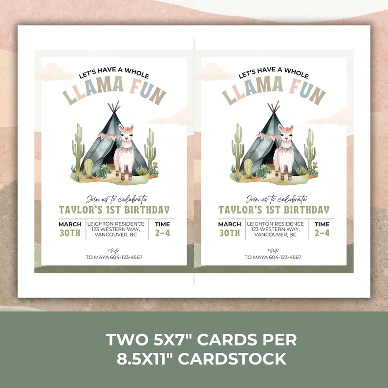 EDITABLE Llama Birthday Invitation, A Whole Llama Fun, Llama Invitation ...