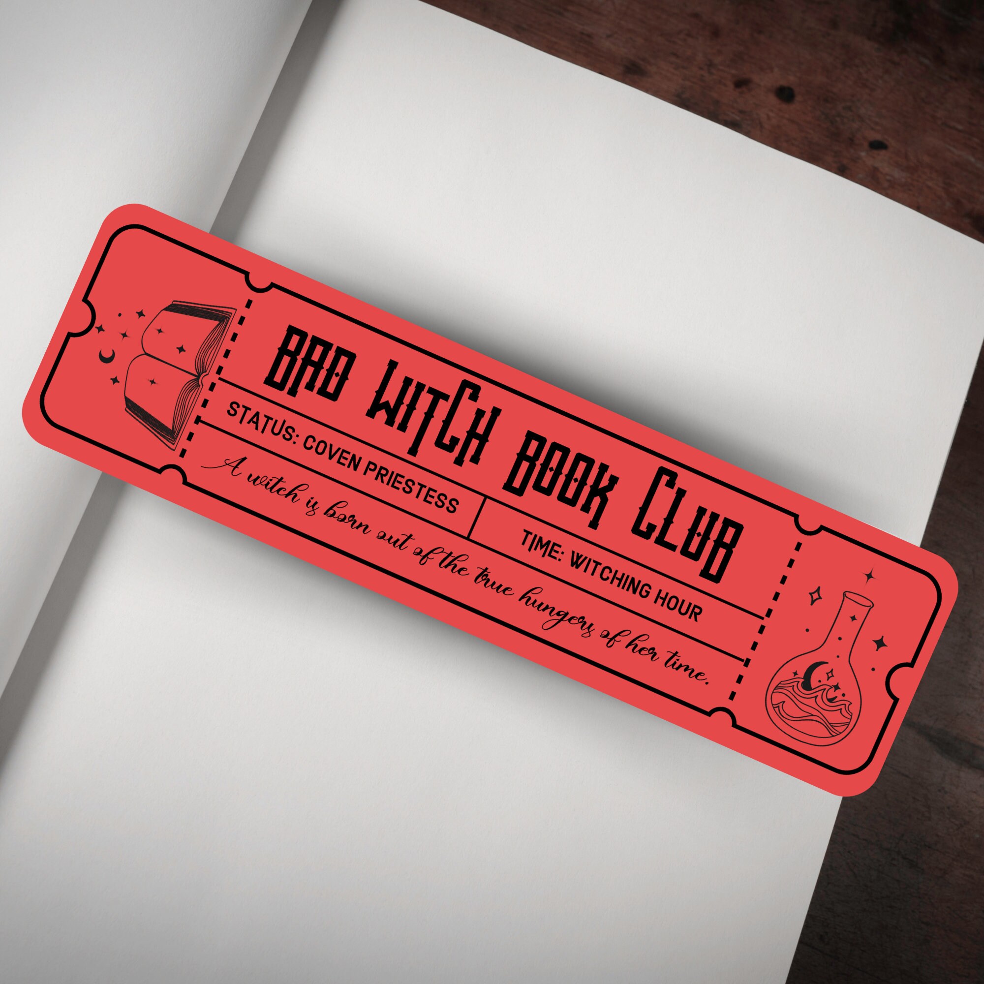 Bad Witch Book Club Bookmark, Witch Ticket Bookmarks, Witch Books ...