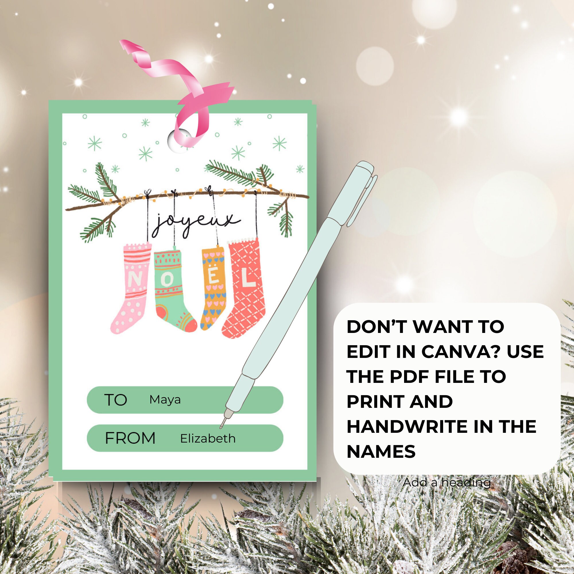 EDITABLE Joyeux Noel Merry Christmas Gift Tags, Printable Joyeux Noel ...