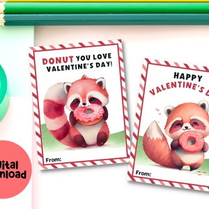 Red Panda Valentine Printable / Panda Valentine Cards / Donut ...