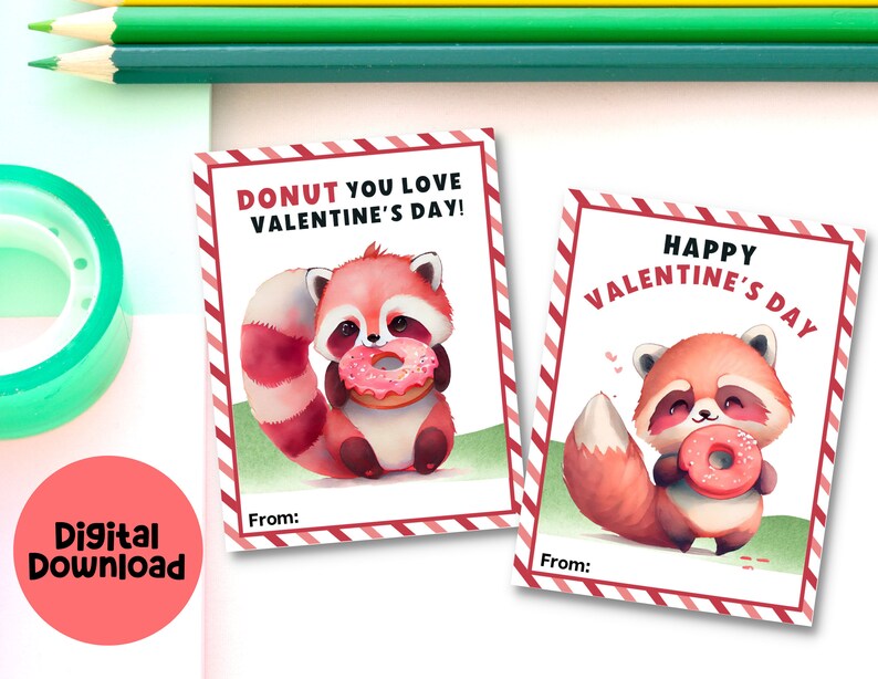 Red Panda Valentine Printable / Panda Valentine Cards / Donut ...