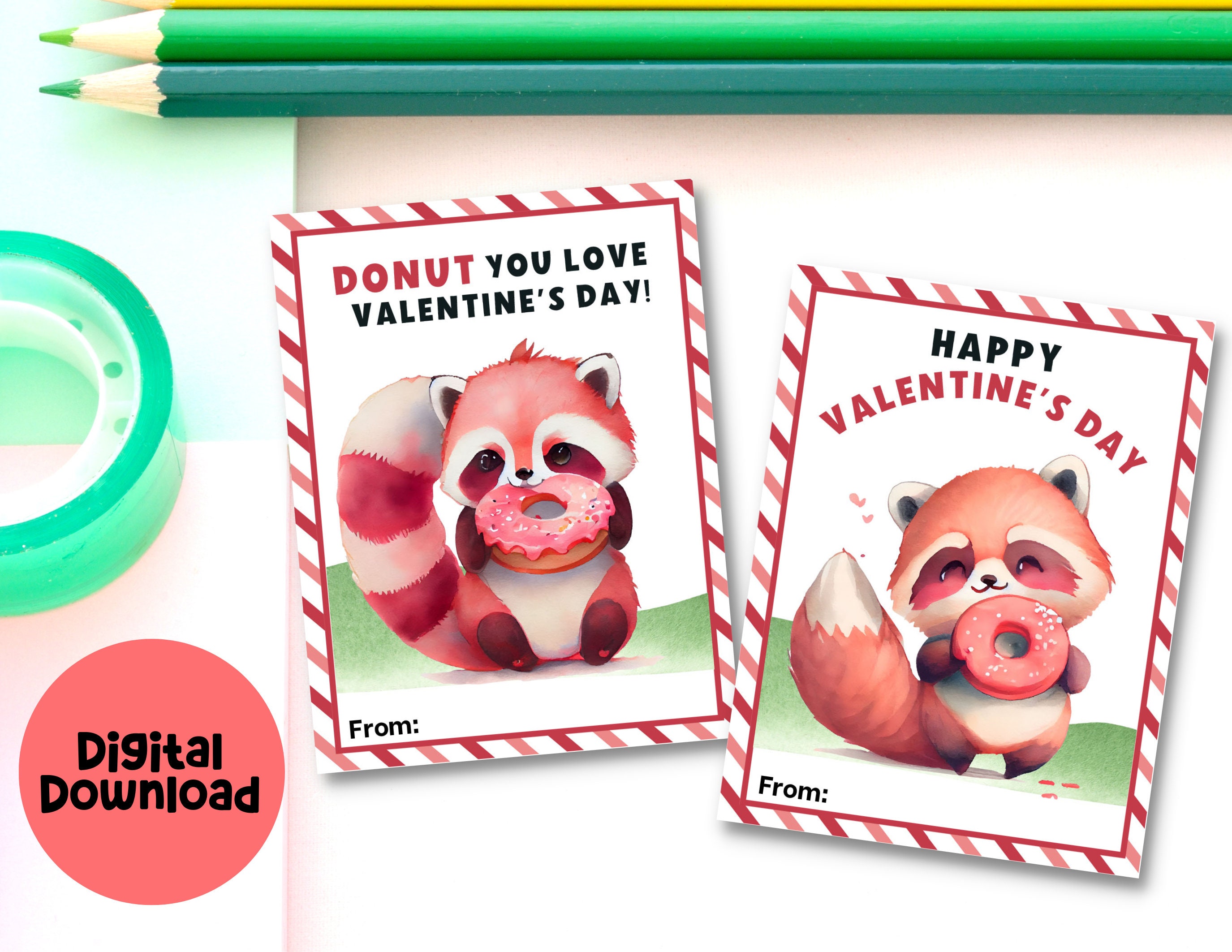 Red Panda Valentine Printable / Panda Valentine Cards / Donut ...